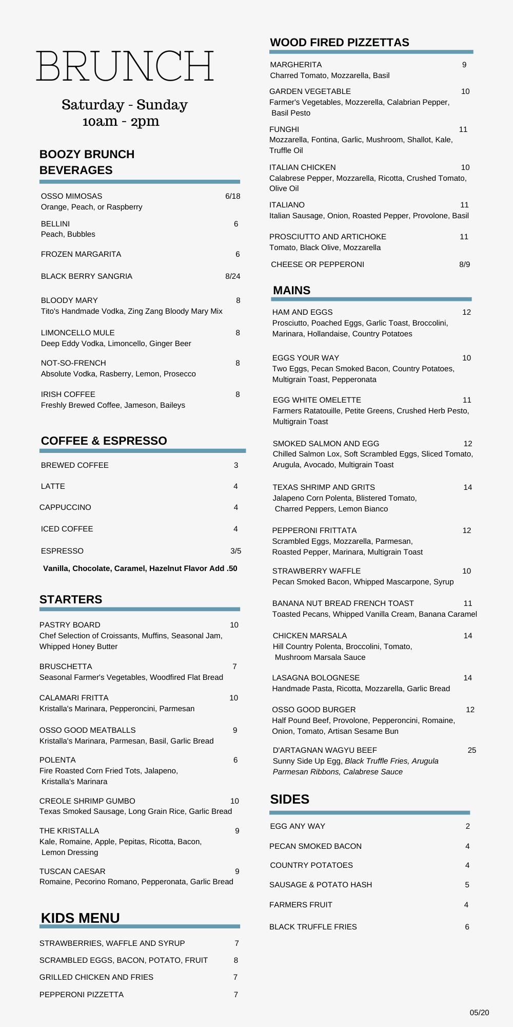 Menu - Osso-Kristalla