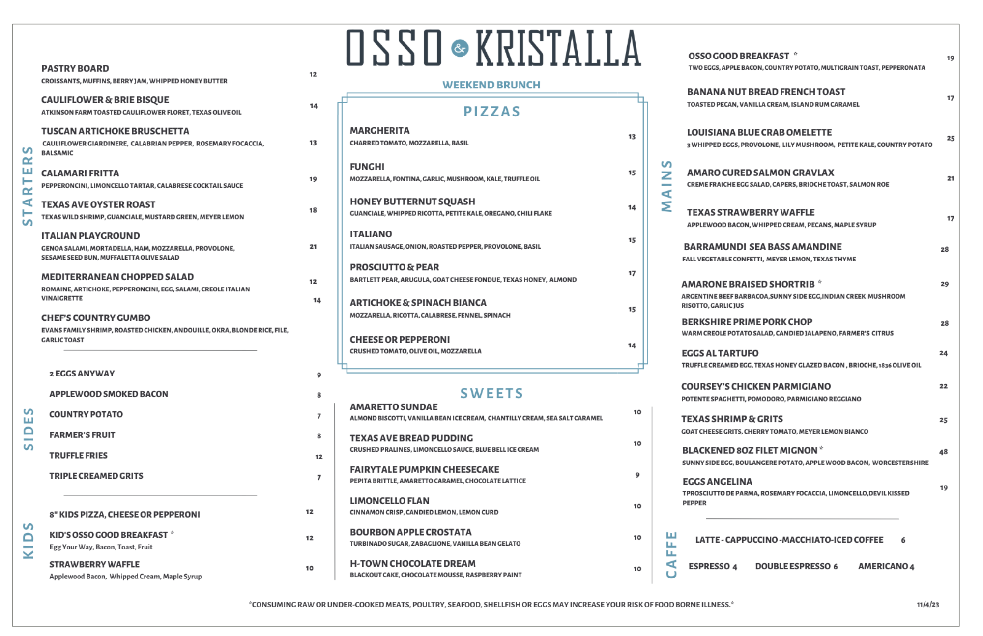 menu – Osso and Kristalla