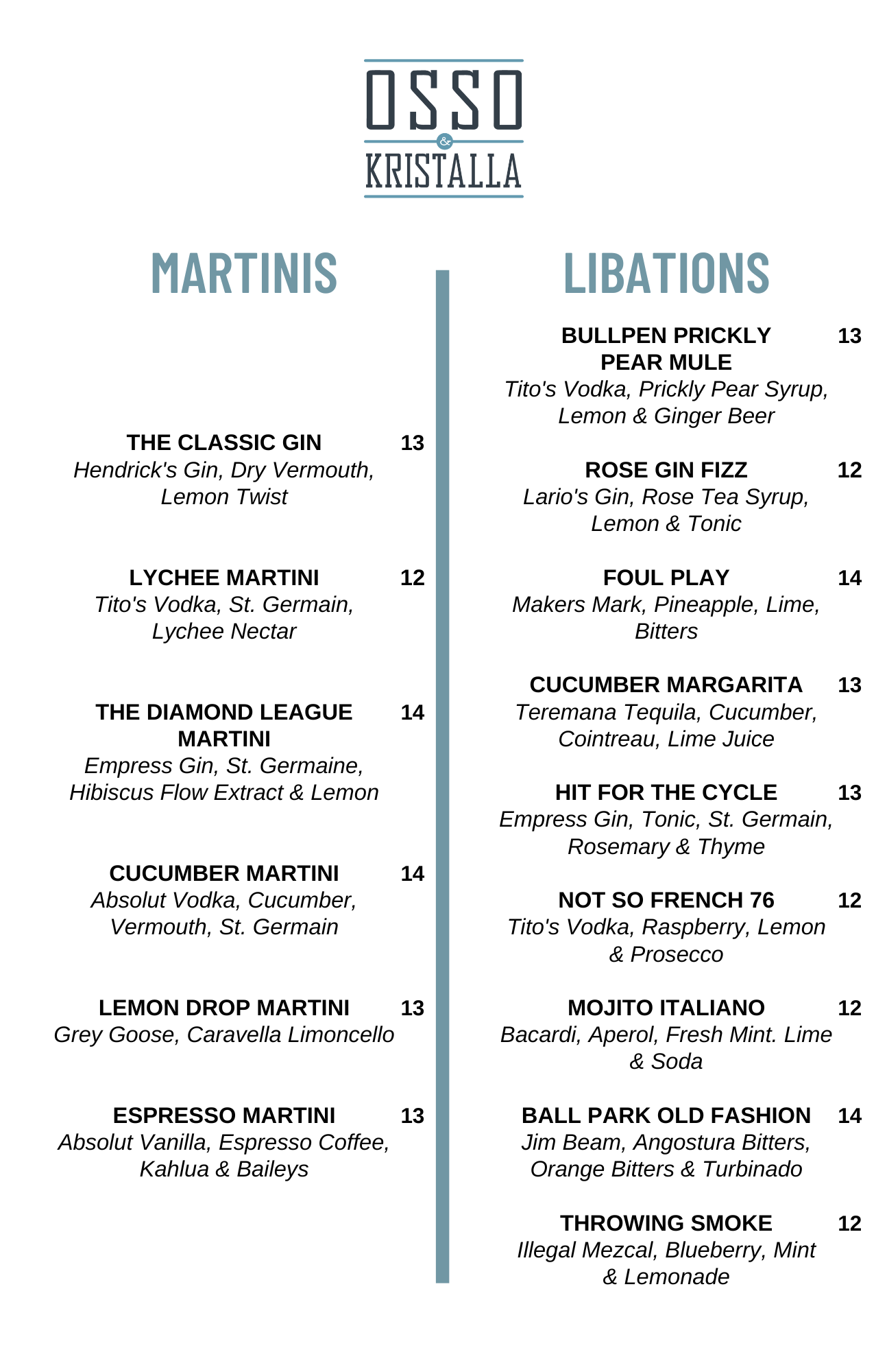 menu – Osso and Kristalla