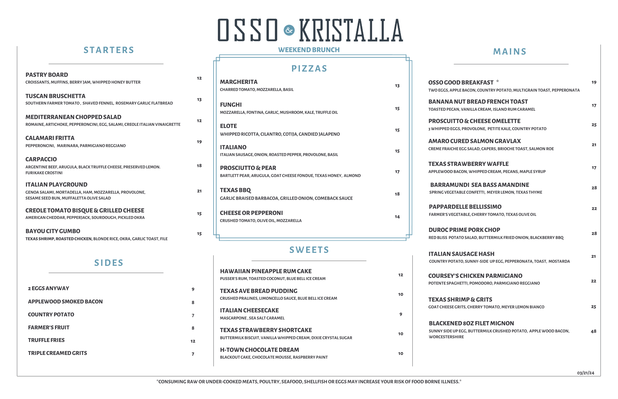 menu – Osso and Kristalla