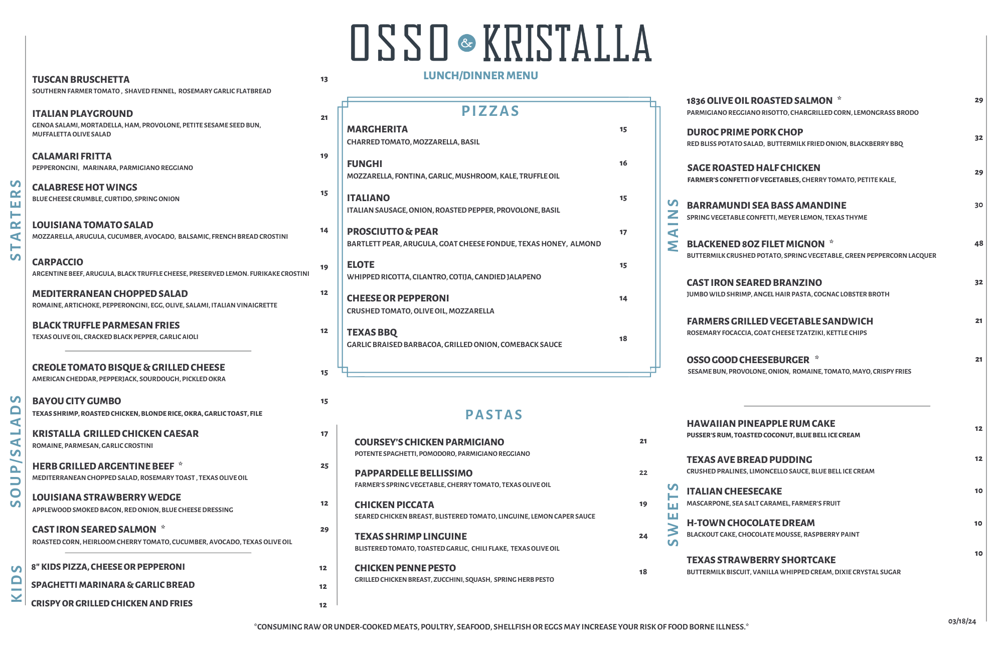 menu – Osso and Kristalla
